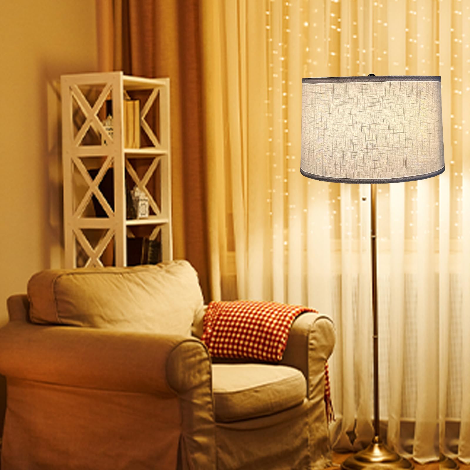 TOOTOO STAR Drum Lamp Shade 13.25" Top x 14.25" Bottom x 9" High (Spider) White Natural linen Medium Lamp shade for Chandeliers Floor Light and Table Lamp