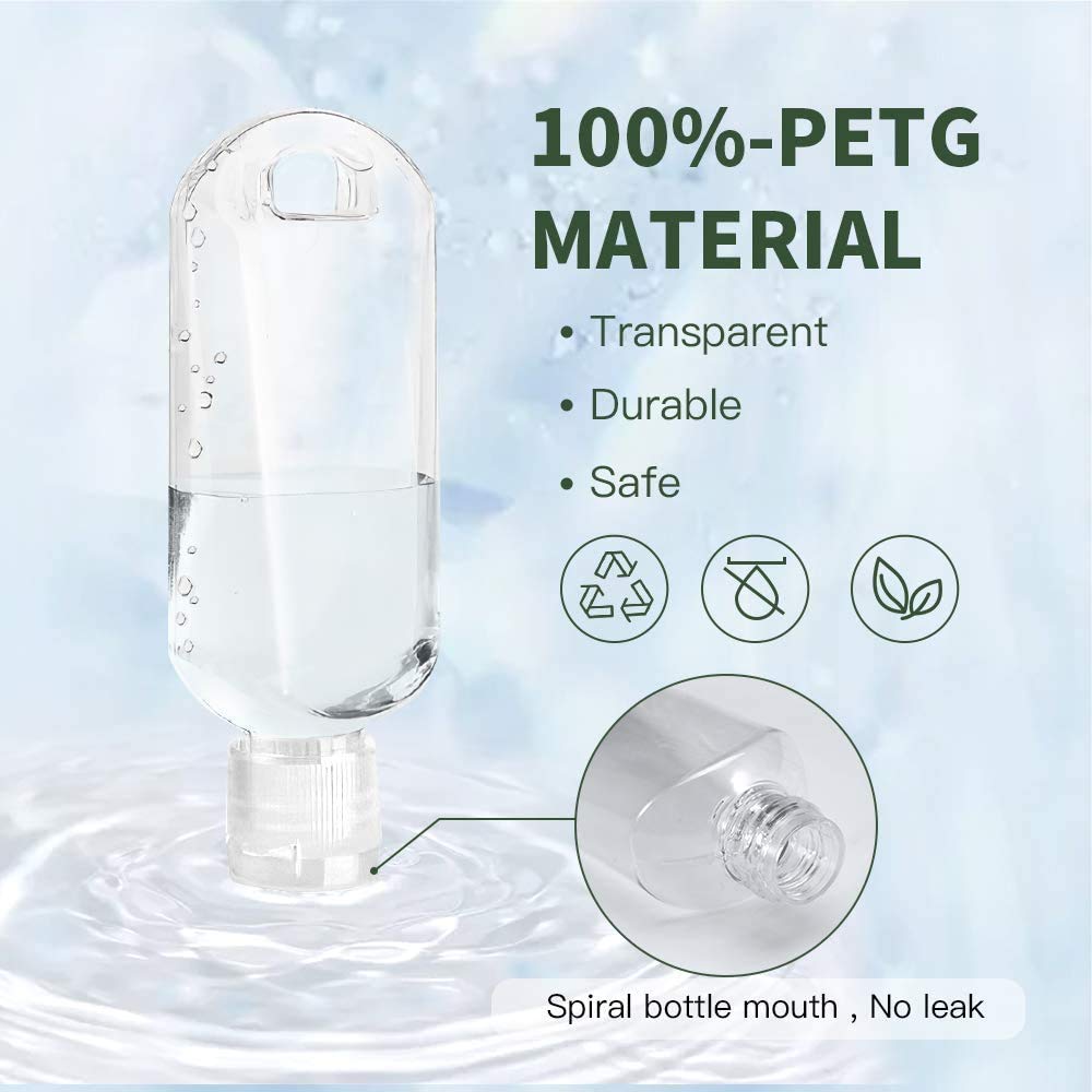 VHOPMORE 8 Pcs Travel Size Bottles with Keychain Hand Sanitizer Holder, 2 oz Portable Plastic Small Empty Bottles Leakproof Refillable Squeeze Containers for Backpack