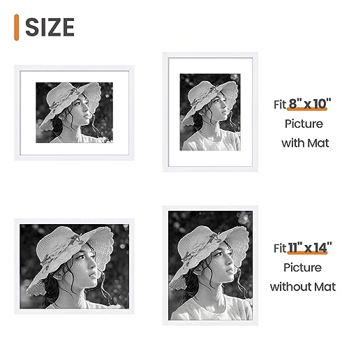 Sindcom 11x14 Picture Frame 3 Pack, Poster Frames with Detachable Mat for 8x10 Prints, Horizontal and Vertical Hanging Hooks for Wall Mounting, White Photo Frame for Gallery Home Décor