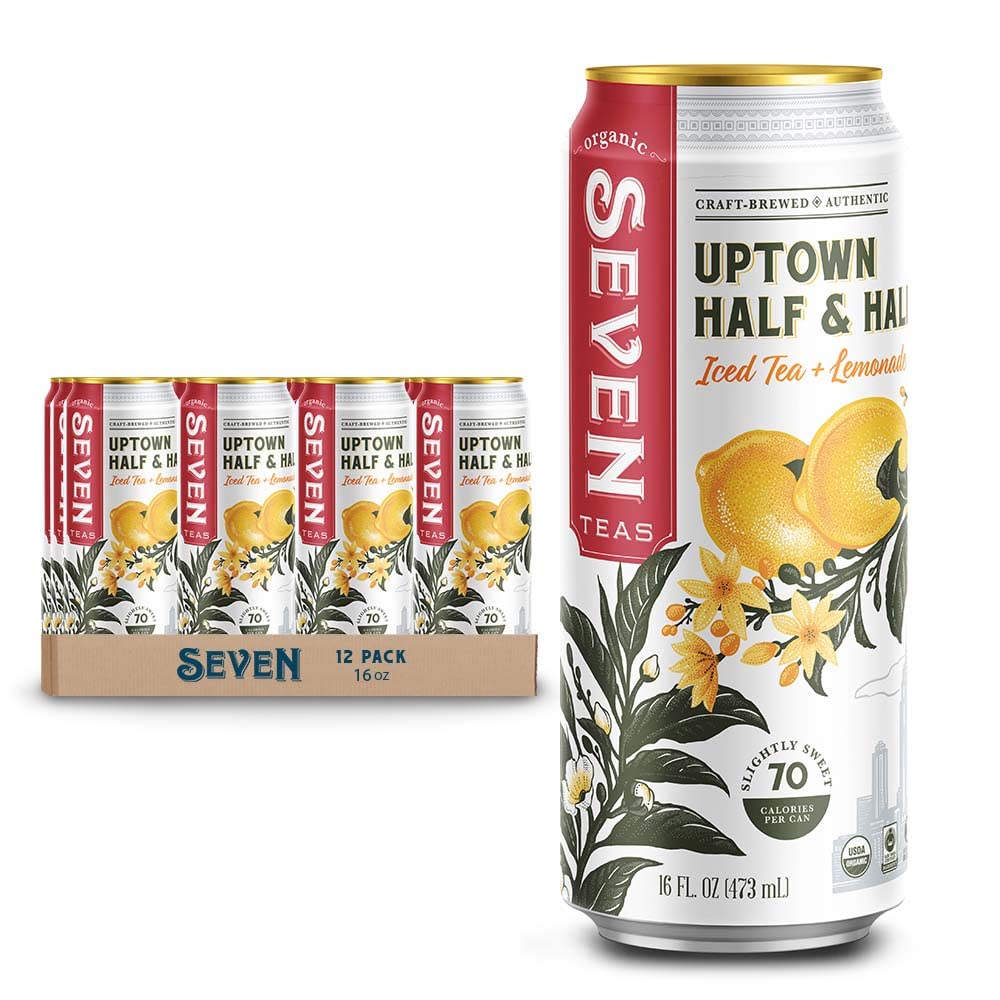SevenTeas Uptown Half & Half Iced Tea and Lemonade, 16 OZ (Pack of 12 Cans), Organic Iced Tea