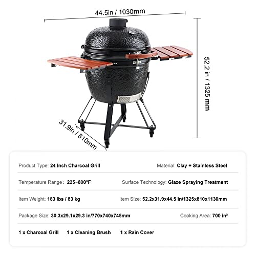 WACTO Portable Round Outdoor Grill for Patio - WACTO 24 Ceramic Barbecue Grill Smoker