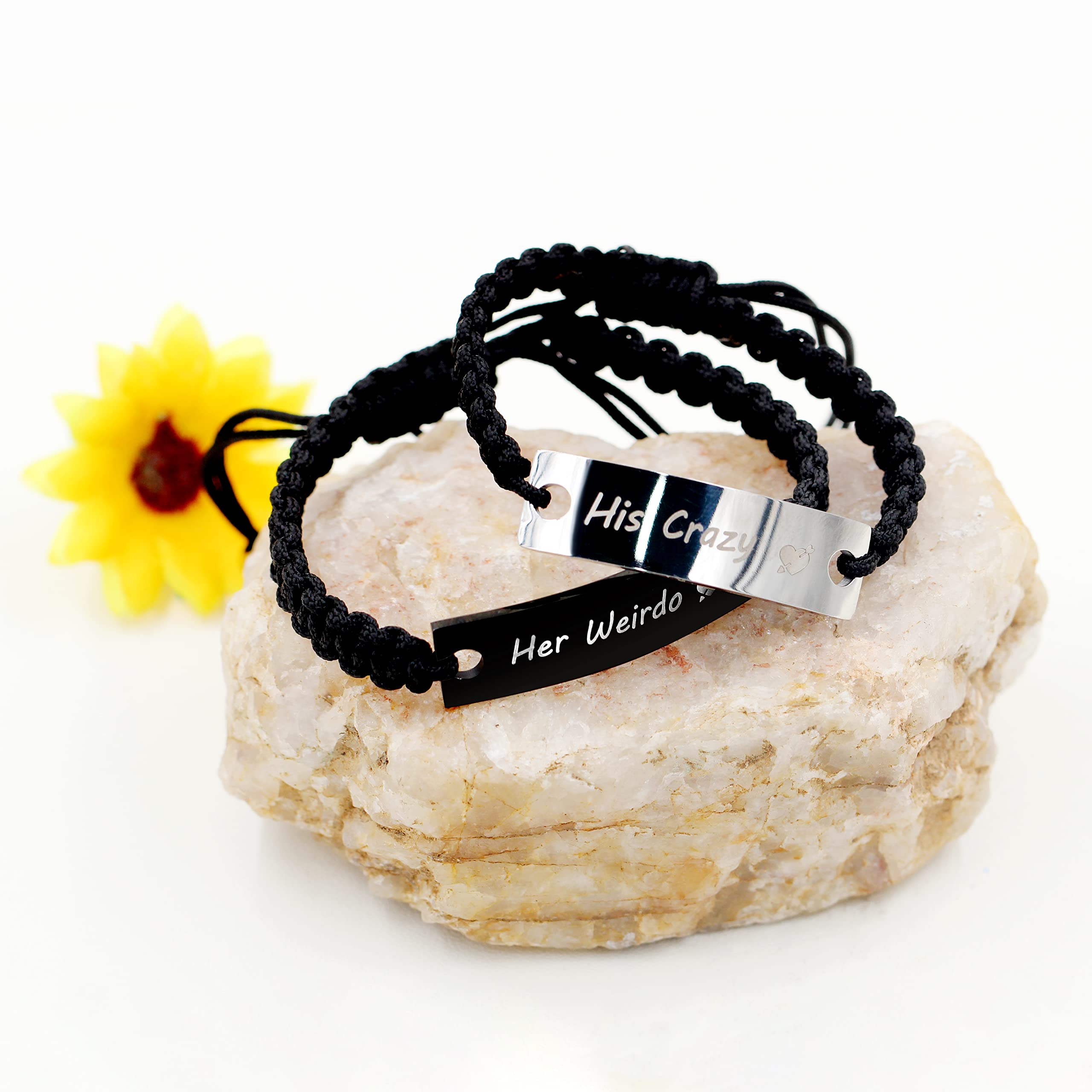 Uloveido His Hers Couples Bracelets Crazy and Weirdo Matching Set Anniversary Promise Gifts Stainless Steel 2pcs Bracelet Set
