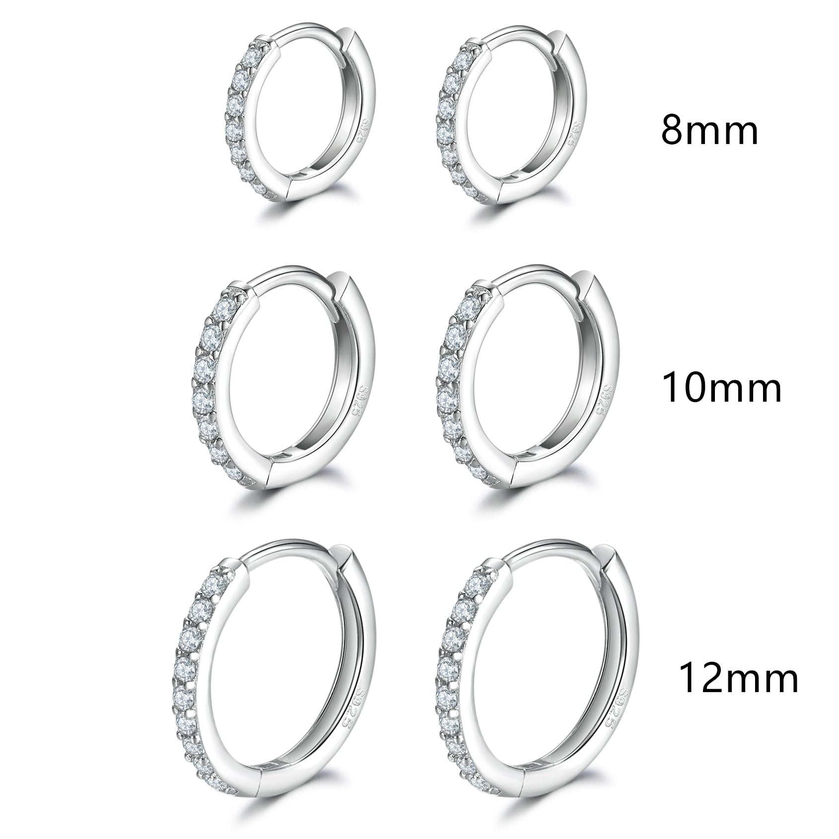 Sterling Silver Hoop Earrings | Sterling Silver Stud Earrings for Women - 6 Pairs Hypoallergenic Tiny Cubic Zirconia Stud Earrings Set & Cartilage Earring Hoops