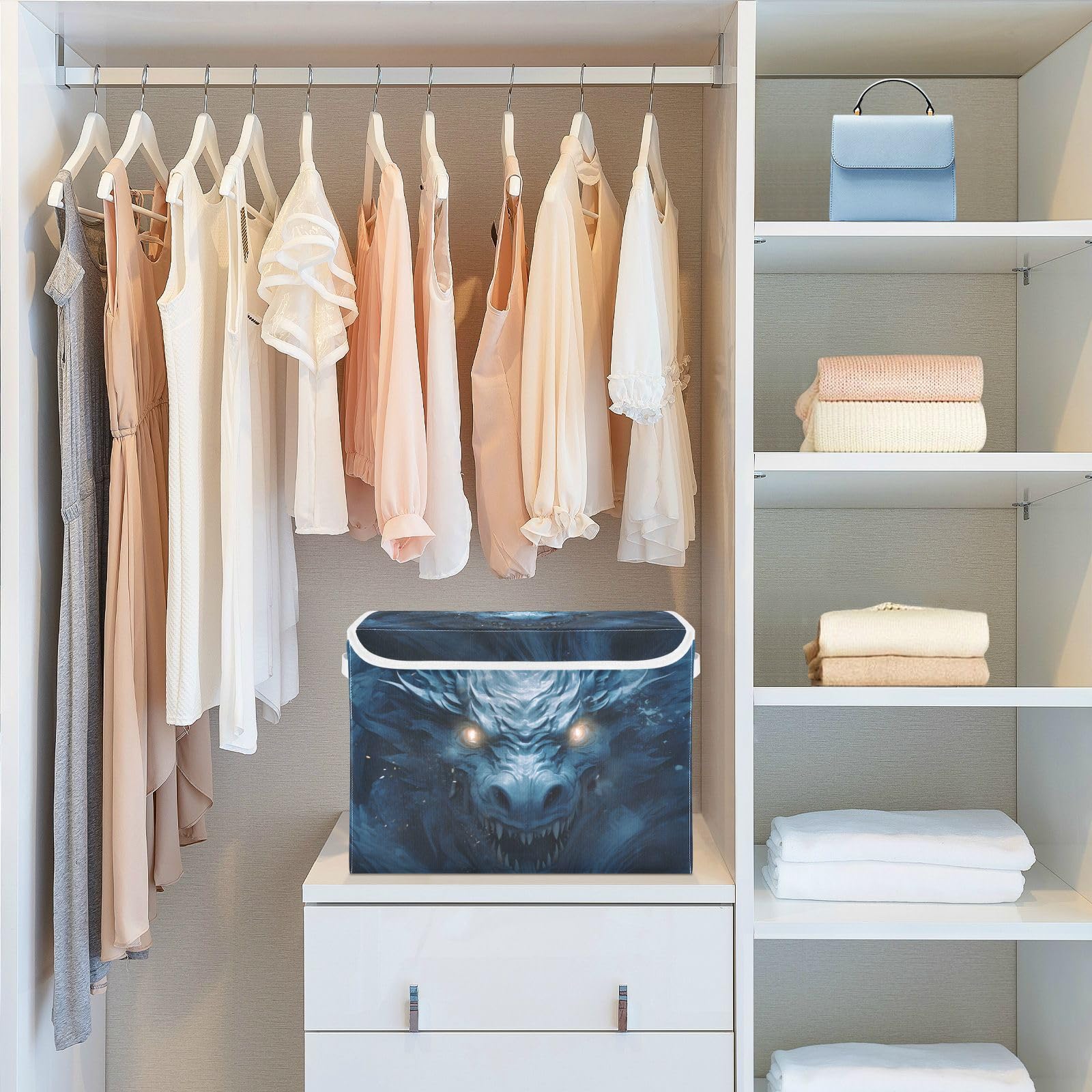 ZRWLUCKY Blue Dragon Storage Organizer Box with Lids and Handle Sturdy Foldable Decorative Storage Box for Playroom, Bathroom, Bedroom, Kids, Boys, Girls, Adults, Puppies