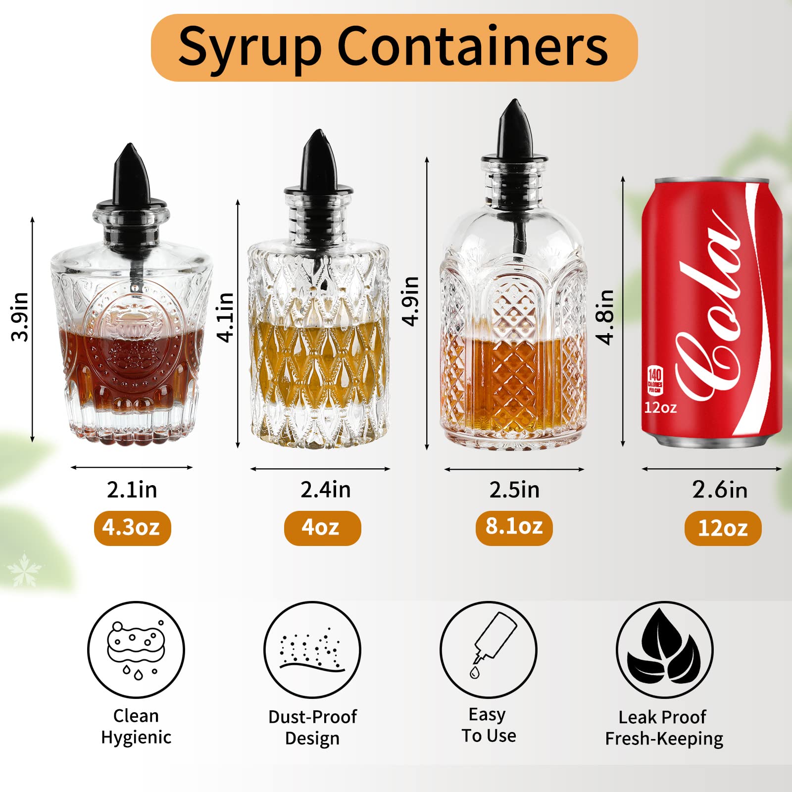 Syrup Bottle Set of 6 - Syrup Dispenser with Leak-Proof Lids Pour Spout Ideal for Coffee Syrups,Honey,Condiments,Olive Oil…
