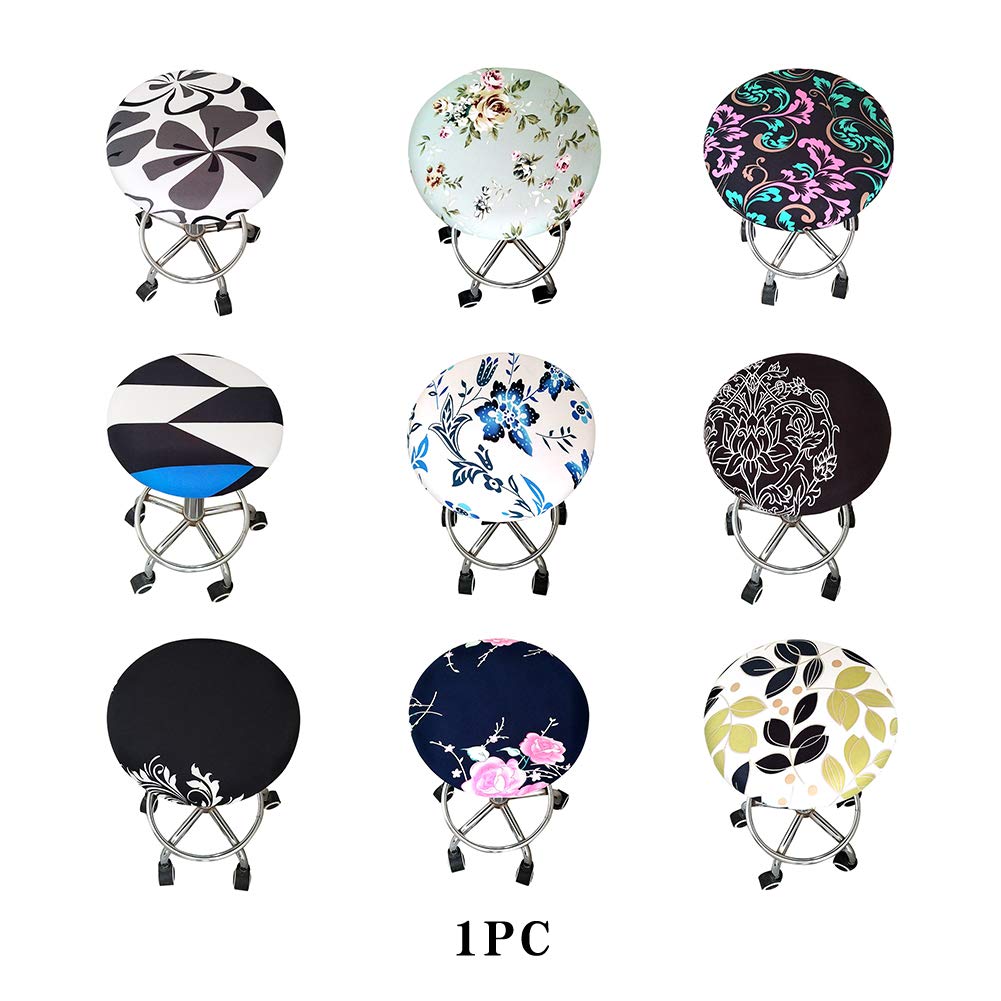 Yooha Round Stool Covers, Four Seasons Soft Elastic Floral Printed Round Chair Seat Slipcover Protector for Home Office Bar (2)