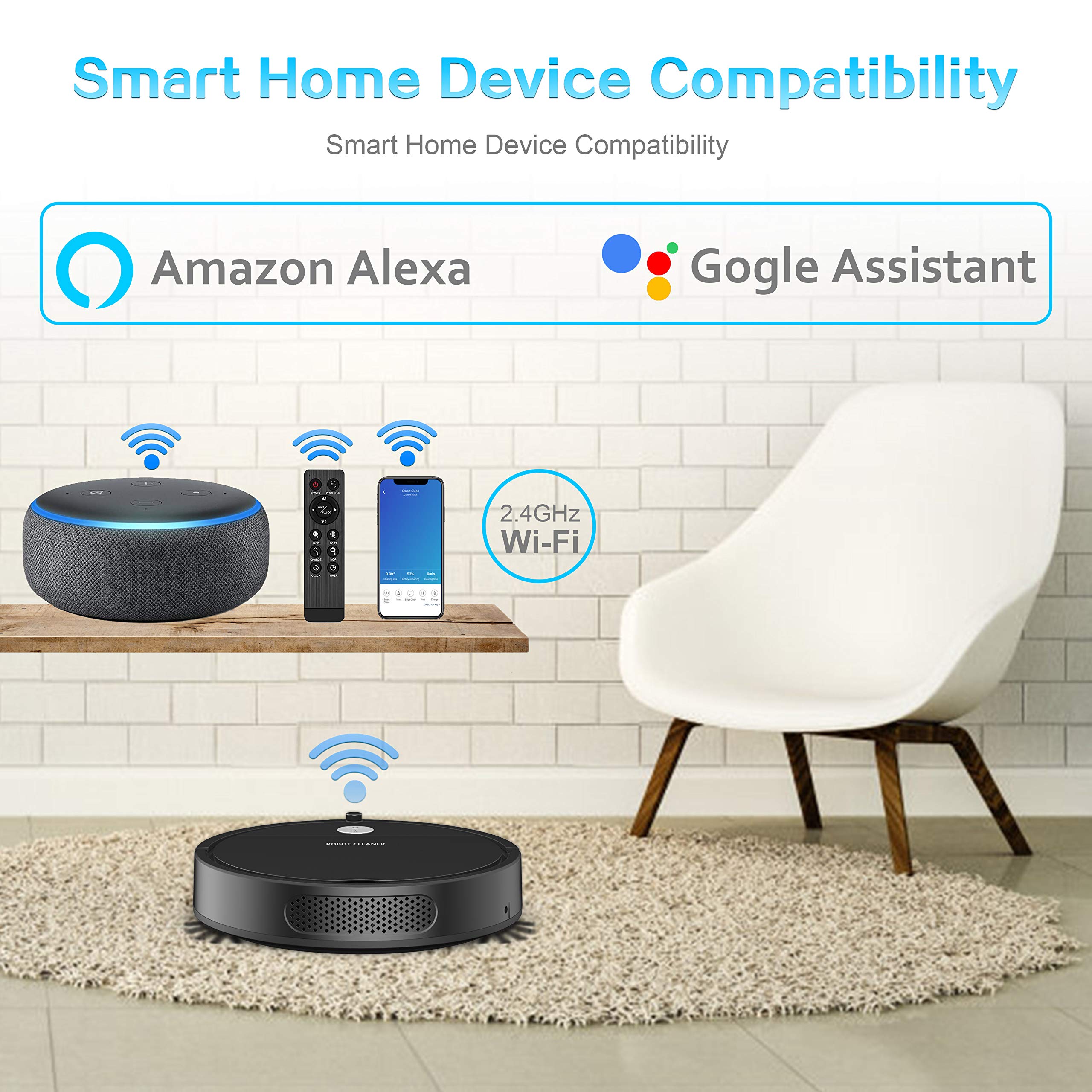 VICTONYUS 1650Pa Strong Suction, Super Thin Robotic Vacuum, Multiple Cleaning Modes/Automatic Self-Charging Robot Vacuum for Pet Hair