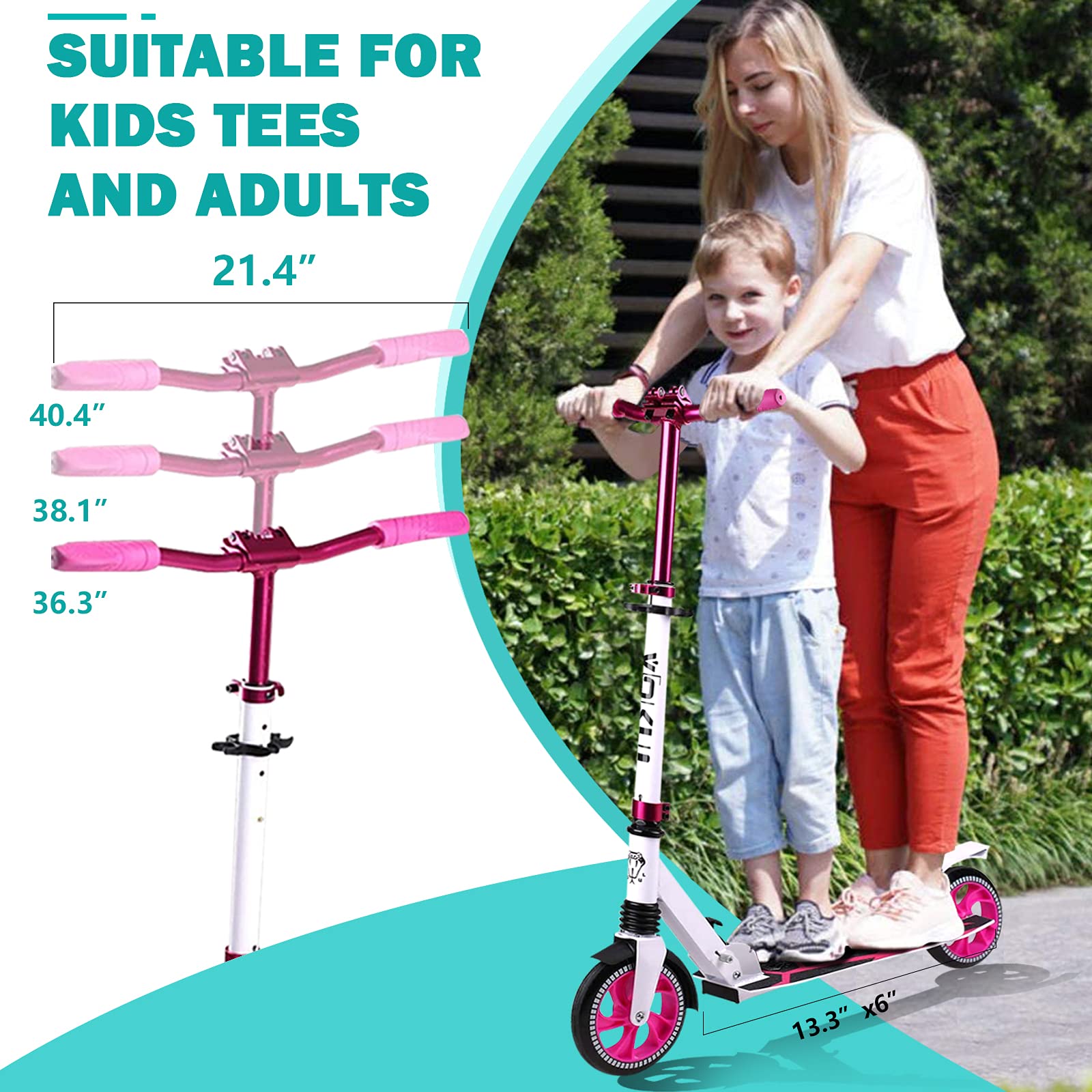 VOKUL Scooter for Kids 8 Years and Up - 8" Big Wheel Scooter with Carry Strap for Adults Teens Up to 220 lbs