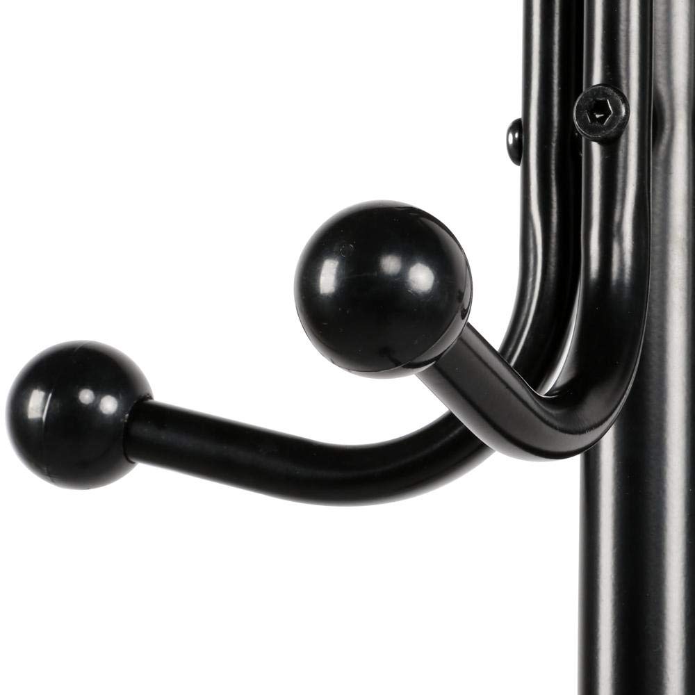 Topeakmart Free-standing Coat Hanger/Holder w/ 8 Hooks and Stand/Base Entryway Clothes Hall Tree Hat Hanger Umbrella Holder for Home/Office,Metal, Black