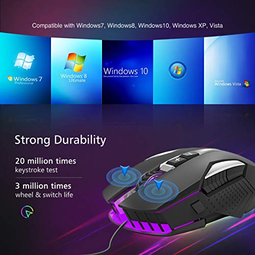 ZUOYA Gaming Mouse Backlit Computer Wired Mice Ergonomic up to 4800 DPI & 8 Button for Laptop PC Gamer Computer Desktop(MMR8 Black)