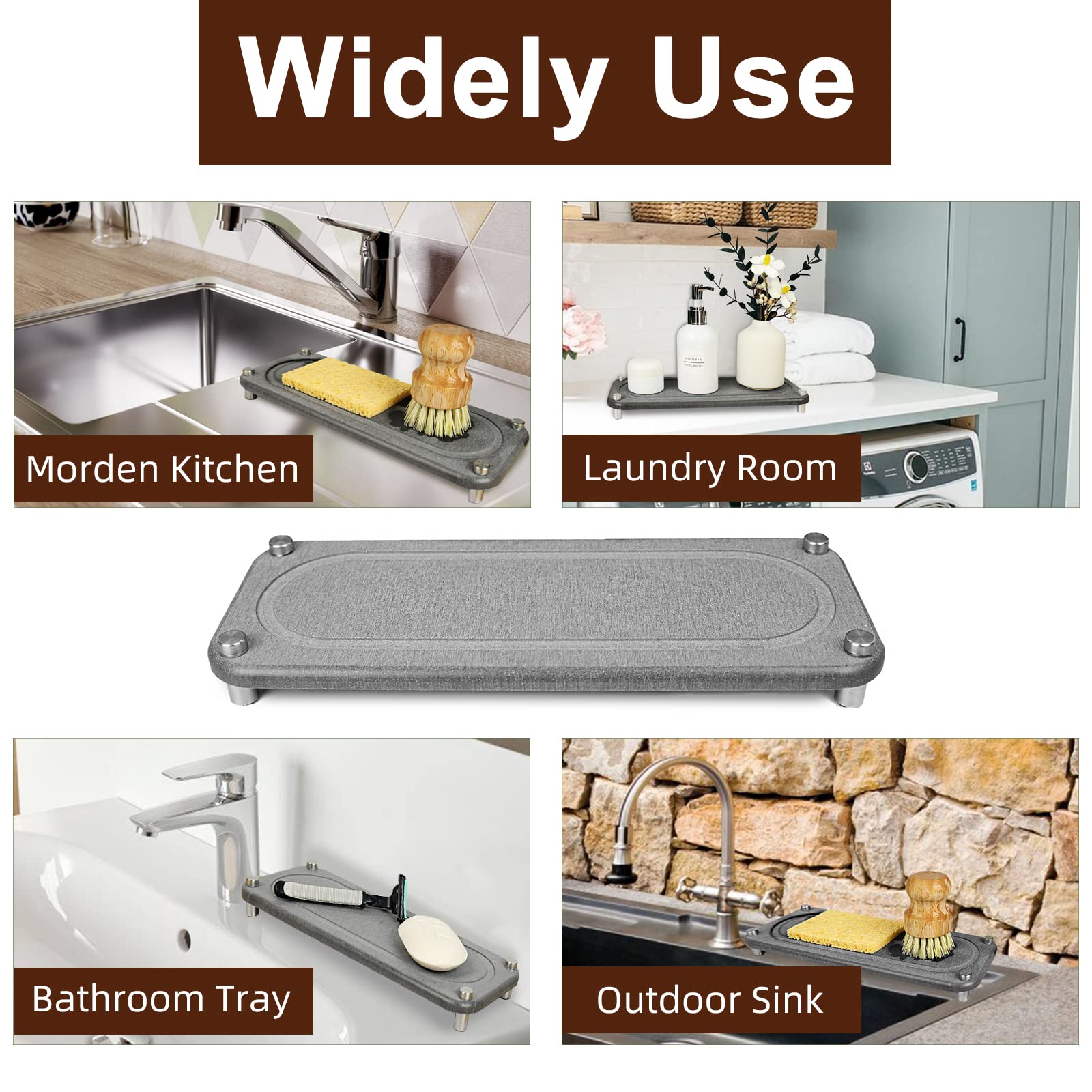 YLTIMER Instant Dry Kitchen Sink Organizer Sink Caddy: Fast Drying Stone Sink Tray for Bathroom Vanity Countertop Kitchen Sink Organizer