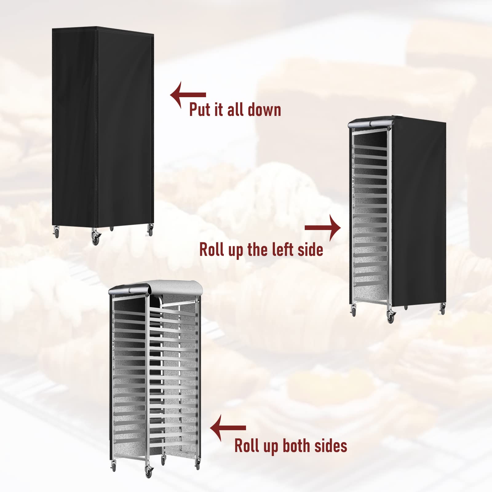 Vainlley Pan Rack Cover Waterproof Bread Rack Cover Upgraded Dust-proof Bun Pan Rack Cover 28 D x 23 W x 61 H Black
