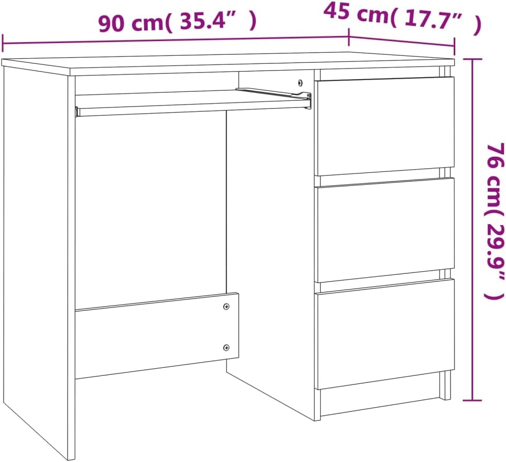 vidaXL Compact Desk with Built-in Storage Drawers– Sonoma Oak Finish Engineered Wood – Scandinavian Style - Perfect for Home Office or Study Room (35.4"x17.7"x29.9")