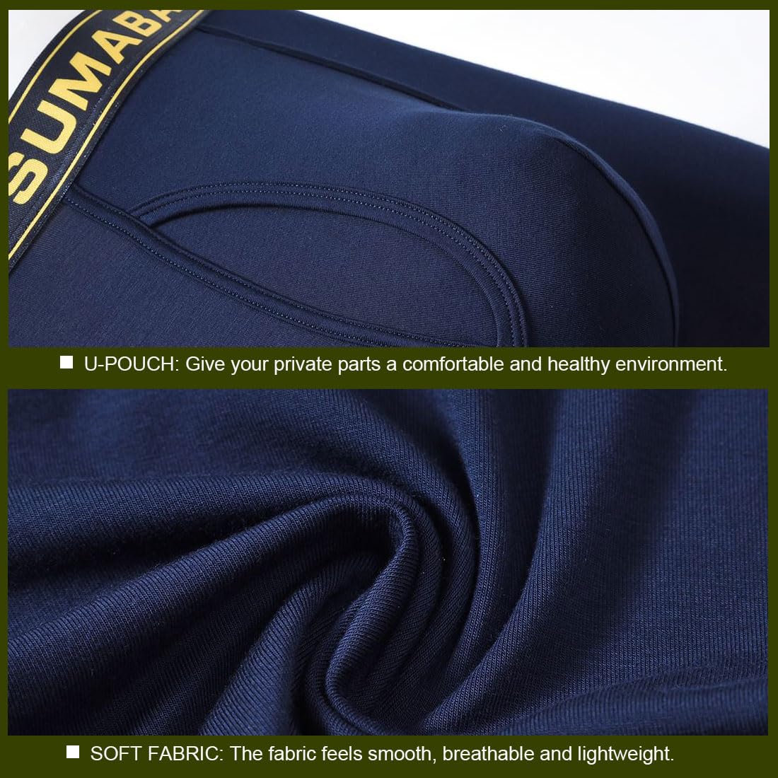 SUMABA Mens Bamboo Viscose Anti Chafing Spandex Boxer Briefs Underwear (7403Dark Blue/Brown, xl)