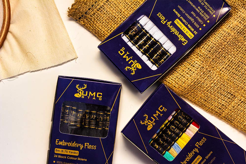 UMC STAG Pack of 50 Popular Colours Premium Embroidery Thread | 100% Egyptian Cotton Premium Skeins | Cross Stitch Embroidery Floss | Oeko TEX Certified Stranded Cotton | Ideal for Arts & Crafts