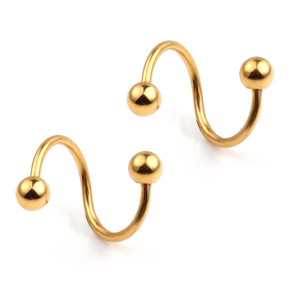 Ruifan 16G Stainless Steel Twist Ear Plug Earring Spiral Helix Stud Lip Ring Body Piercing Jewelry 10mm 6Pairs