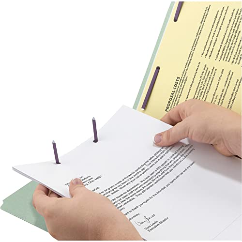 Smead® Pressboard Fastener Folders With SafeSHIELD® Fasteners, 3" Expansion, Legal Size, 100% Recycled, Gray/Green, Box