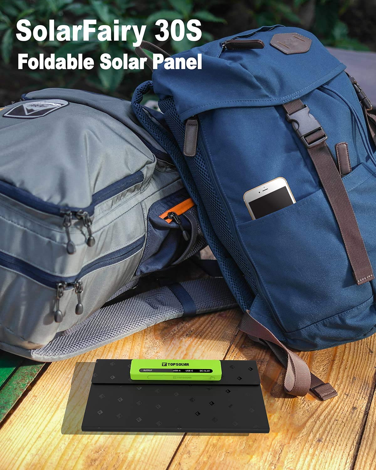 Topsolar SolarFairy 30S Foldable Solar Panel 30W Portable Battery Charger Kit for Cell Phone Power Bank Car Boat RVs Off Grid Charge 12V Batteries & 5V Device