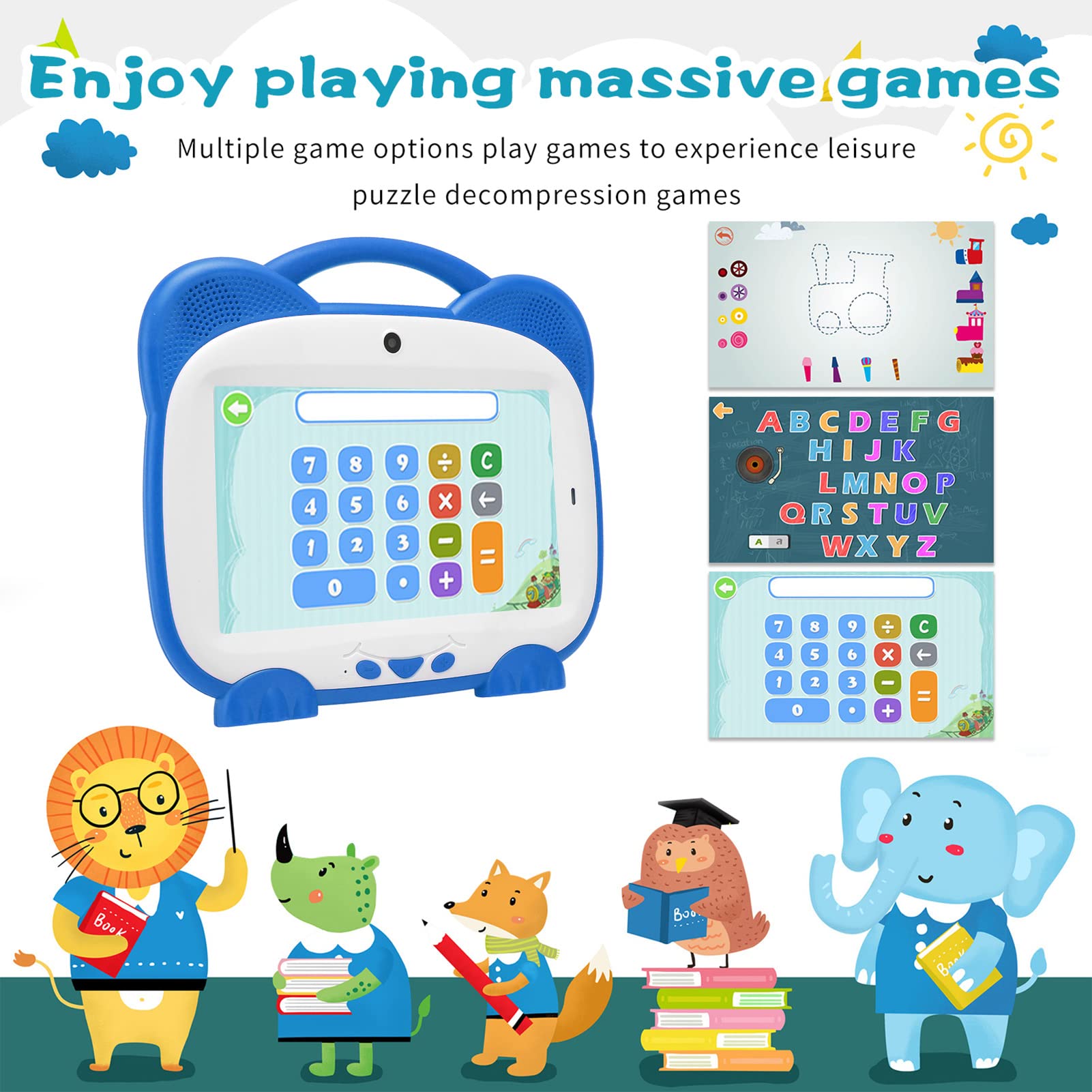 Zyyini 7 Inch Tablets, 1960x1080 IPS Touchscreen Cartoon Toddlers Tablets, MT6582 Quad Core CPU, 4GB RAM 32GB ROM, Dual SIM Card, Dual Camera, WiFi, BT4.0, Dual Speaker (Blue)