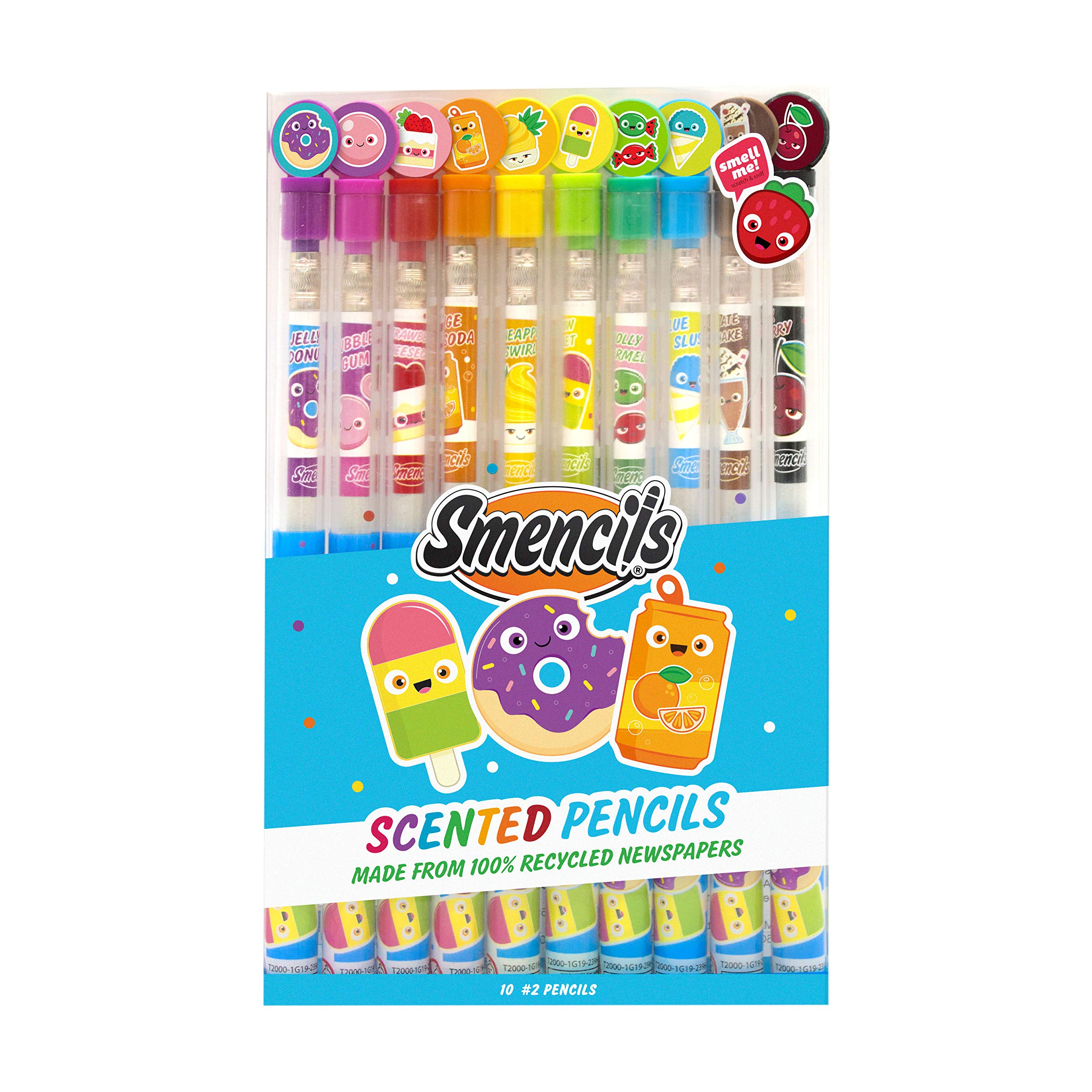 Smencils - Scented Graphite HB #2 Pencils made from Recycled Newspapers, 10 Count, Gifts for Kids, School Supplies