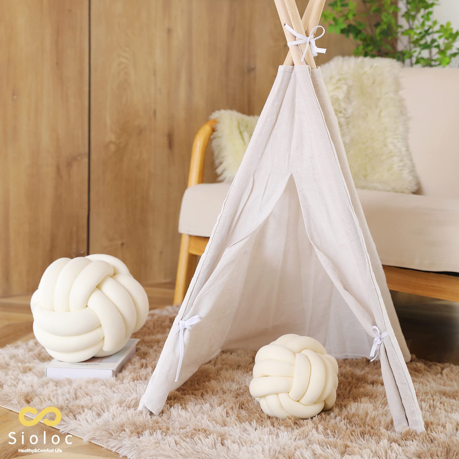 Sioloc Soft knot ball pillows,round throw pillow cushion Home Decoration Plush Pillow,Throw Knotted Pillow Handmade Round Plush Pillow(7.8inches,Ivory)