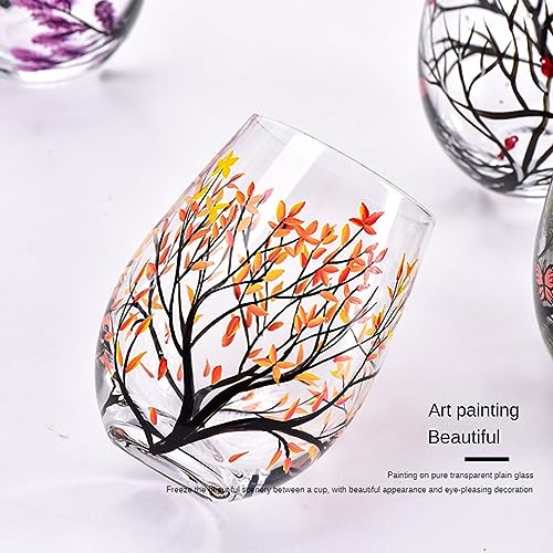 Zxsdjksd 2Pcs HOT-Autumn Tree Wine Glass - Fall Colors - Leaves of Red, Yellow, Orange - Hand Painted - Fall Leaf Easy to Use