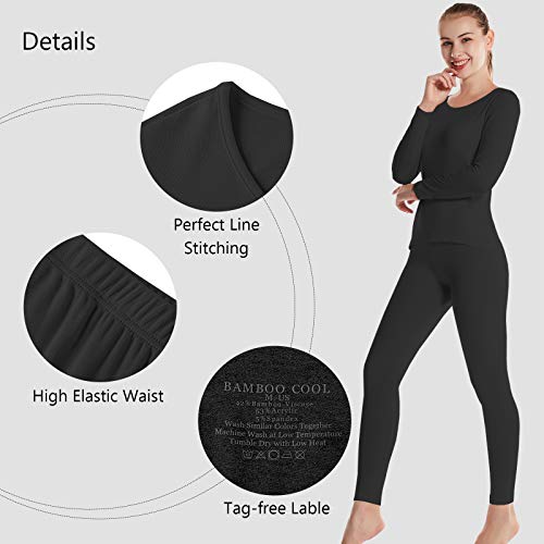 BAMBOOL Cool Women's Thermal Underwear Set with Fleece Lined Bamboo Midweight Thicken Top and Bottom Set Long Johns Winter Warm Underwear Set for Women