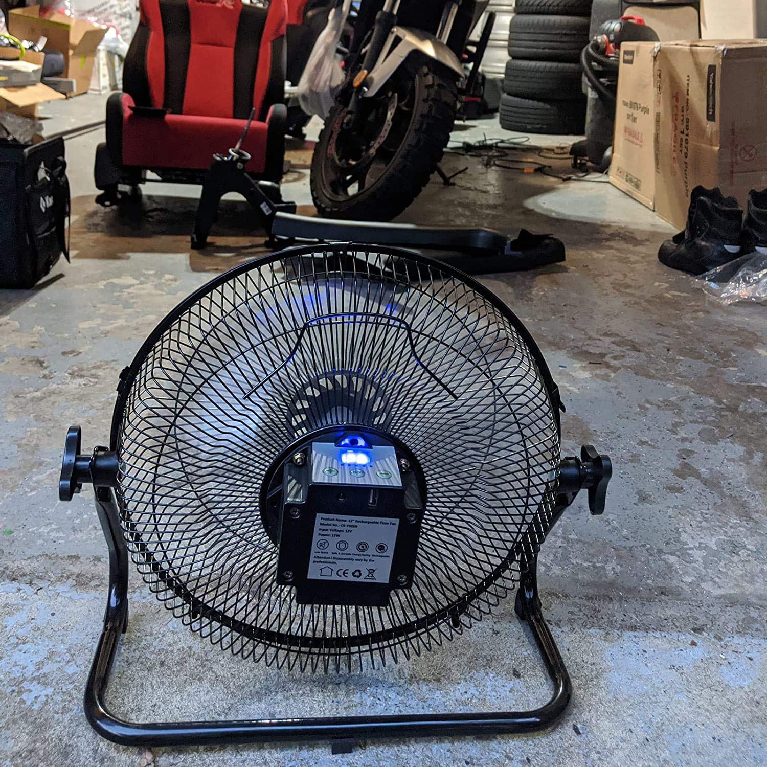 SUNGLIFE 12" High Velocity Floor Fan, 12 Speeds Rechargeable Battery Operated Fan Cool Cold Air Circulator