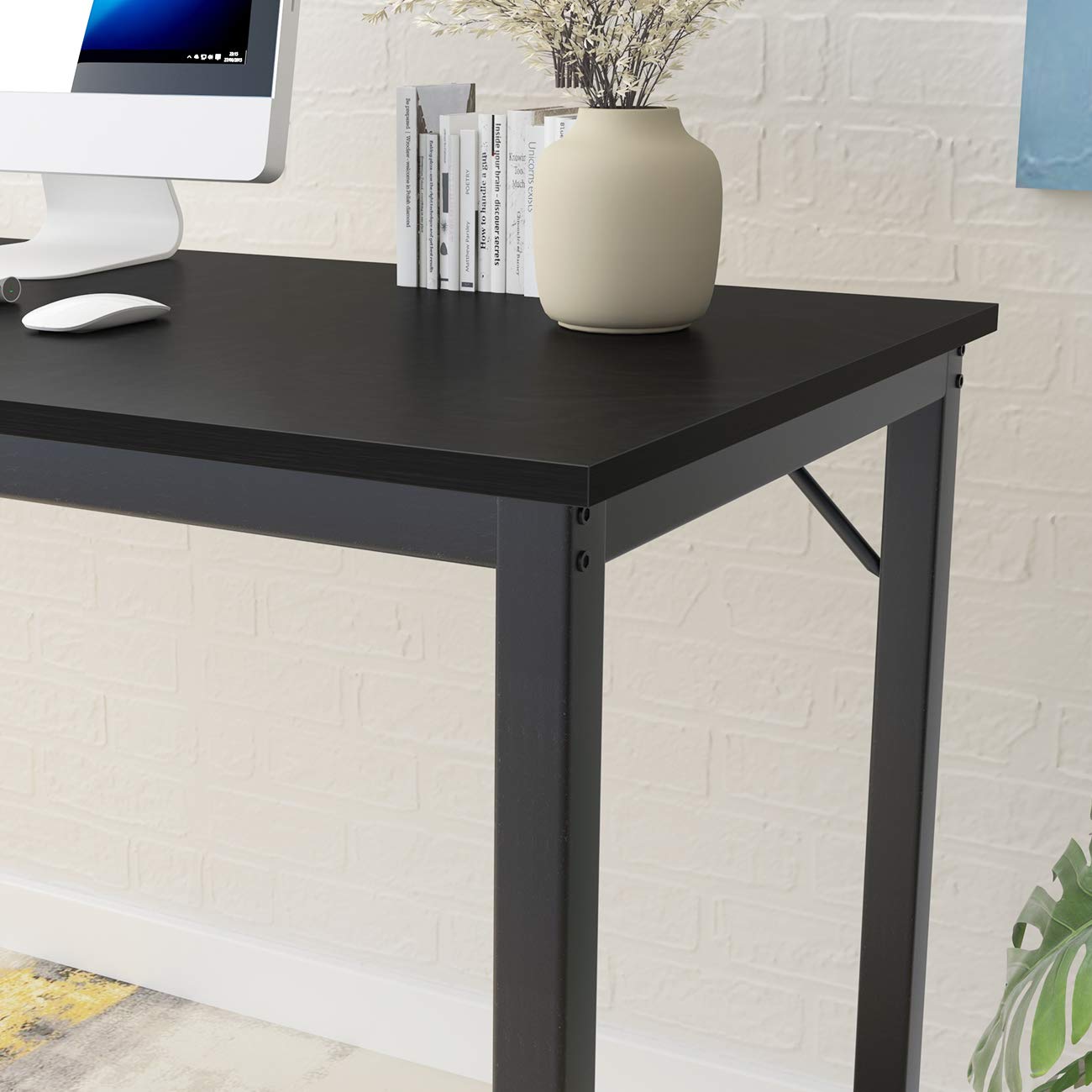 SogesPower 55 inches Modern Computer Desk PC Office Desk Study Desk Writing Table Multi-Purpose Workstation for Home Office Gaming Computer Desk, Black, SPGC-P2JJ-140BK