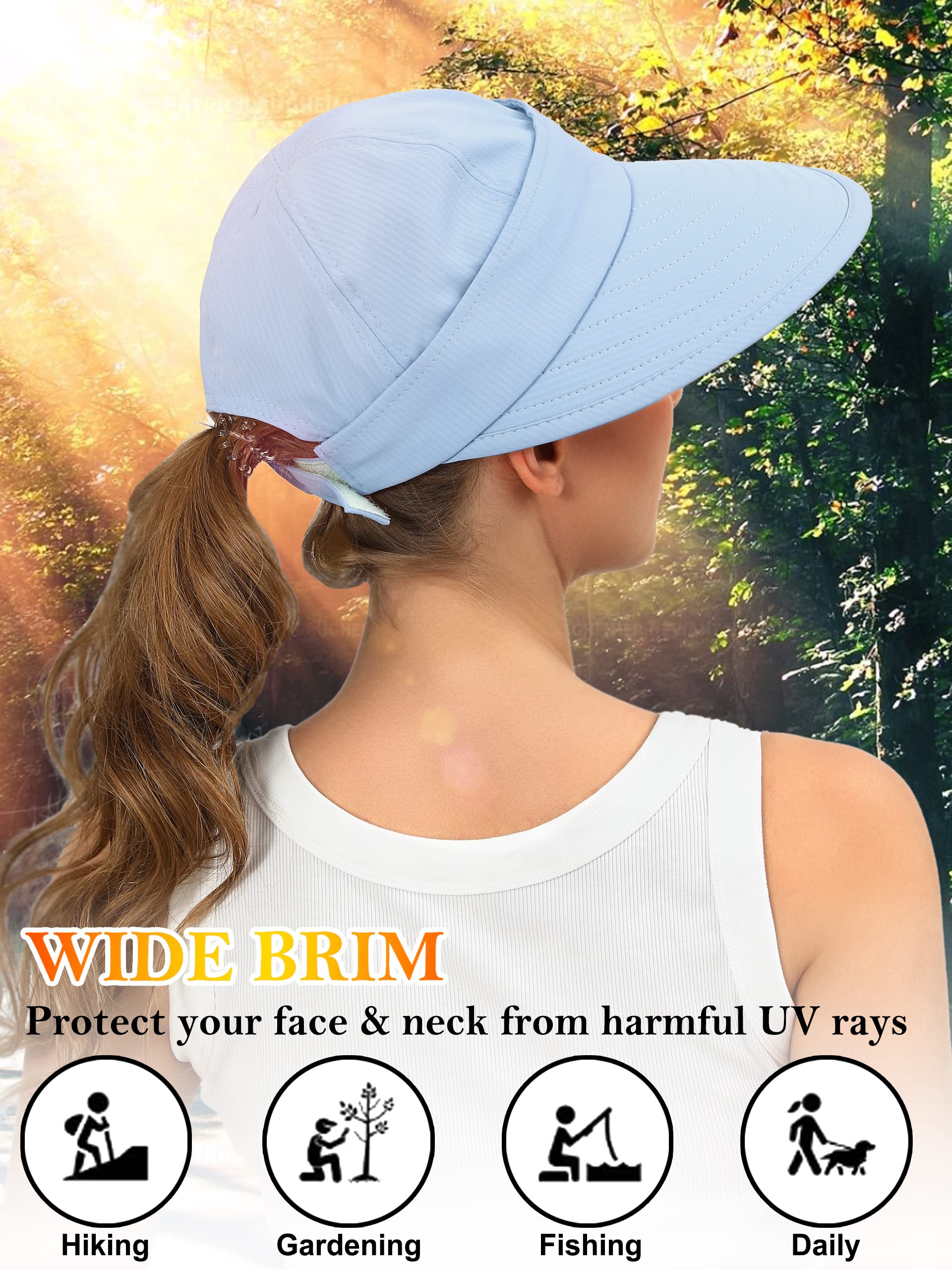 Sun Hats for Womens Wide Brim Visor UV Protection Dual Purpose Hat for Beach Summer Packable Hat(Blue)