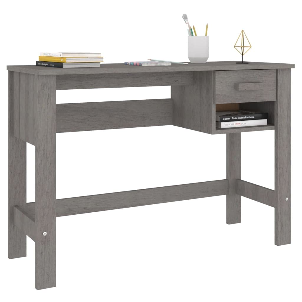 SunshineFace Computer Desk with Drawers, Office Desk with a Drawer and an Open Compartment, Writing Desk, Solid Wood Pine Study Table Makeup Vanity Console Table, Grey