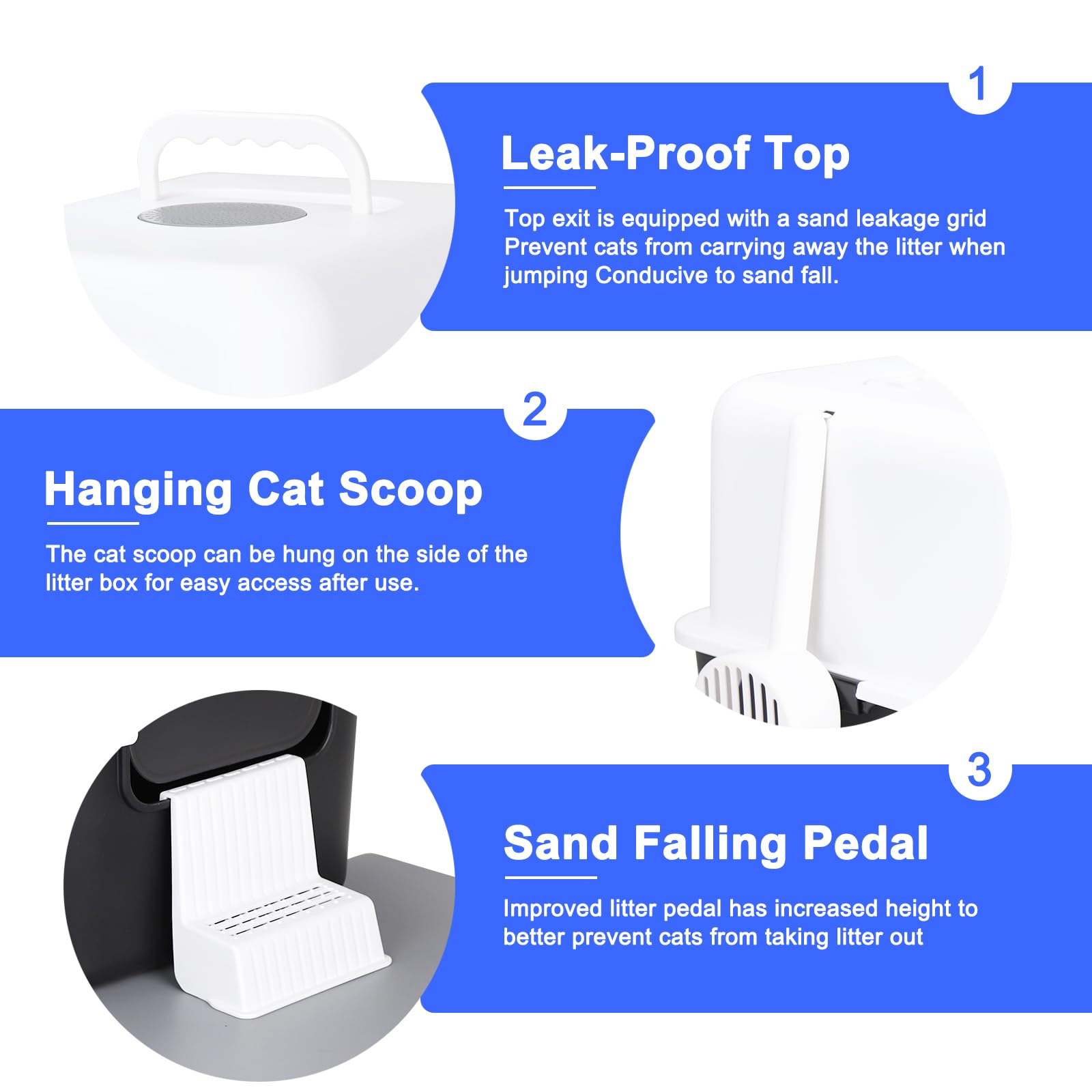 Sfozstra Cat Litter Box with Lid, Fully Enclosed Splash-Proof and Leak-Proof Urine Litter Box, High Edge and Odorless Cat Litter Box, Easy to Installation and Clean (Gray with Handle(L)