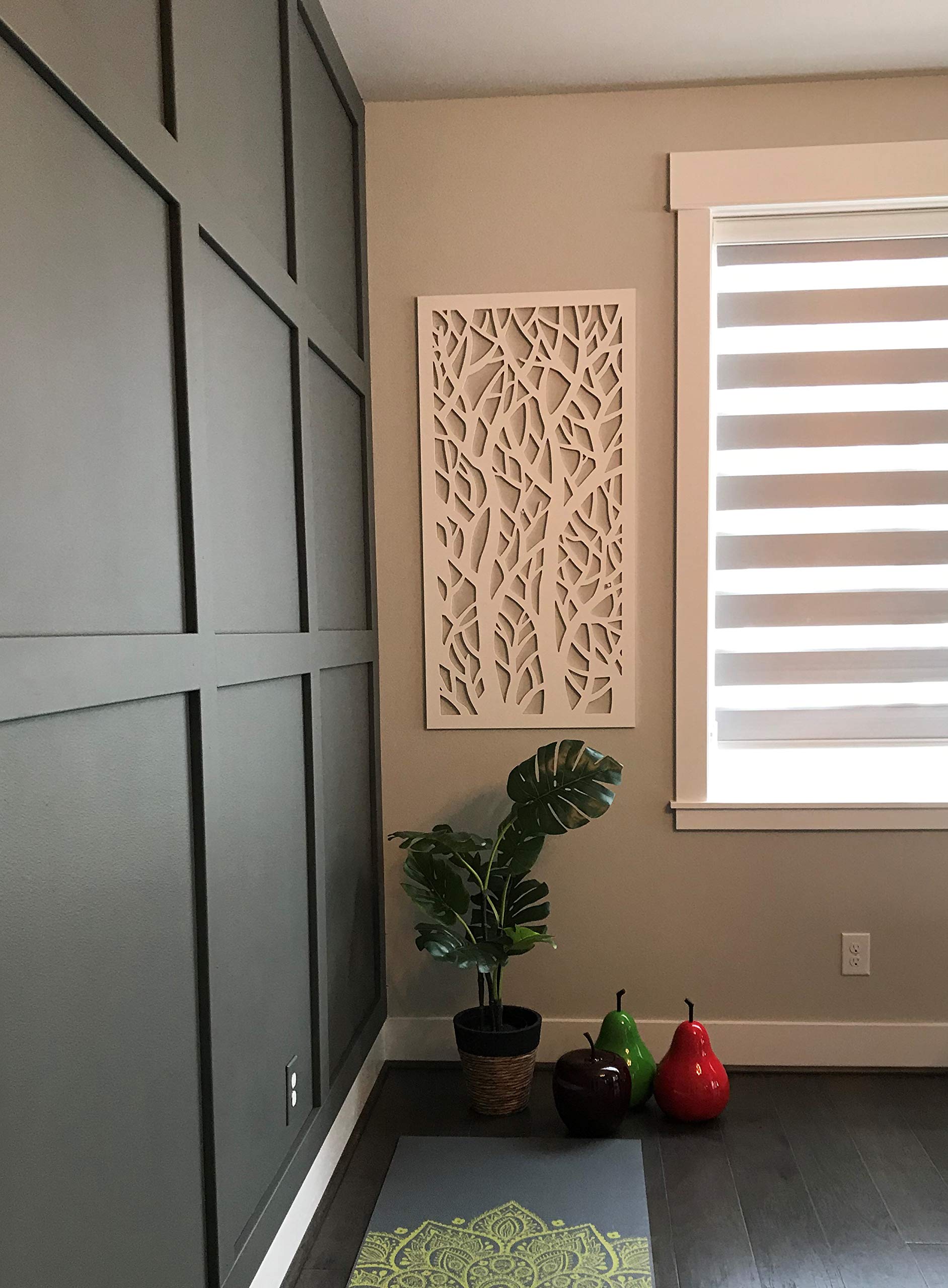 VIMA Twin Trees Decorative Wall Panel - 48"L x 24"W PVC Board Panel with Private Screen Fence Design, 3/8" Thickness, White Color