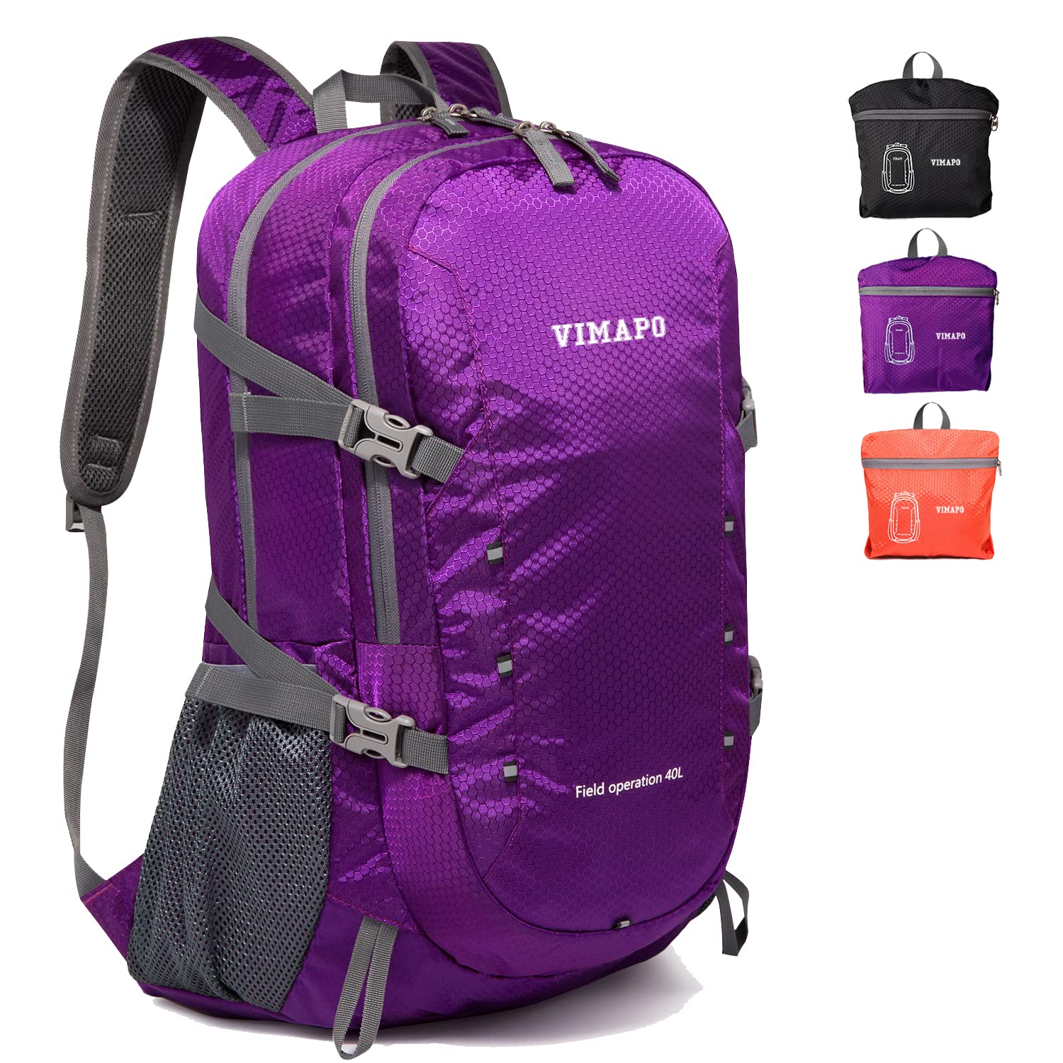 vimapo Packable Lightweight Backpack 40L, Ripstop Nylon Foldable Traveling Daypack, Collapsible Hiking Backpack For Outdoor(Purple)