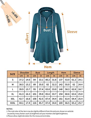 Vivilli Women's Thin Tunic Hoodies Long Sleeve Zip Up Sweatshirts Pullover Blouse Tops (Multi Black, XXX-Large)
