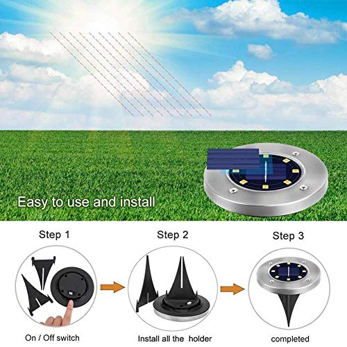 Solar Ground Lights Outdoor with 8 LED Lamp Beads - Solar Disk Lights Waterproof with Light Sensor for Garden, Lawn, Patio, Pathway, Yard, Driveway, Step (8 Packs, Warm White)