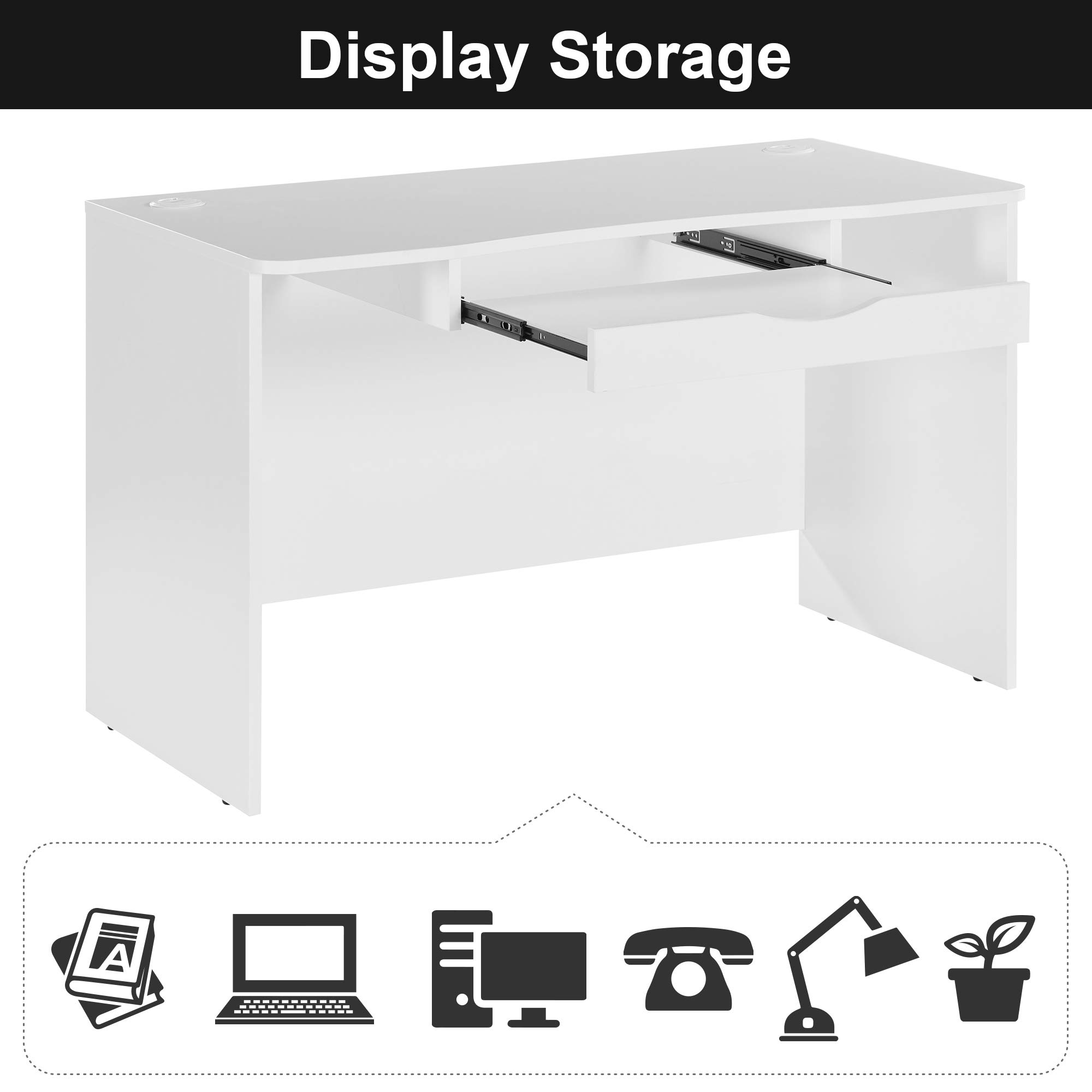 Sunon Laminate Office Desk Shell 48-inch Rectangle Curved Computer Gaming Desk Shell with Keyboard Tray for Home Office (L48''xW24''xH30''/120x60x75cm, White)