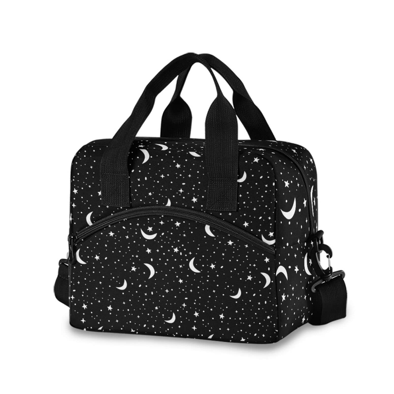 ZZAEO Black Space Star Moon Lunch Bag, Insulated Tote Bag Cooler Lunch Box Bag for Women Men Work Picnic