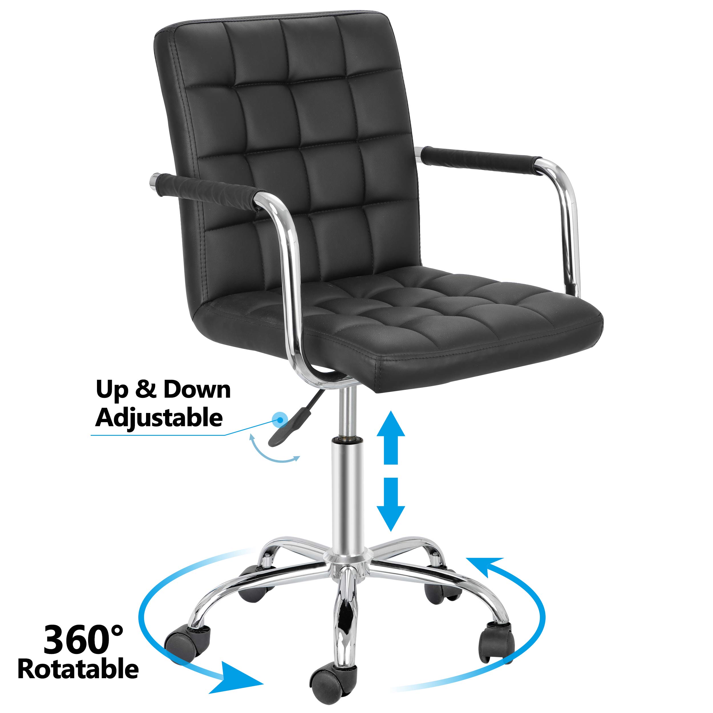 SUPER DEAL Modern Mid-Back Desk Office Chair with Wheels - Height Adjustable Armrests 360° Swivel Home Computer Task Chair (1, Black)