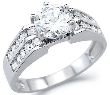 Size- 6 - Solid 14k White Gold Solitaire CZ Cubic Zirconia Engagement Wedding Ring Round Cut 2.0 ct