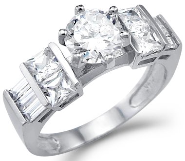 Size- 7 - New Solid 14k White Gold Large Round CZ Cubic Zirconia Big Engagement Ring 2.5 ct