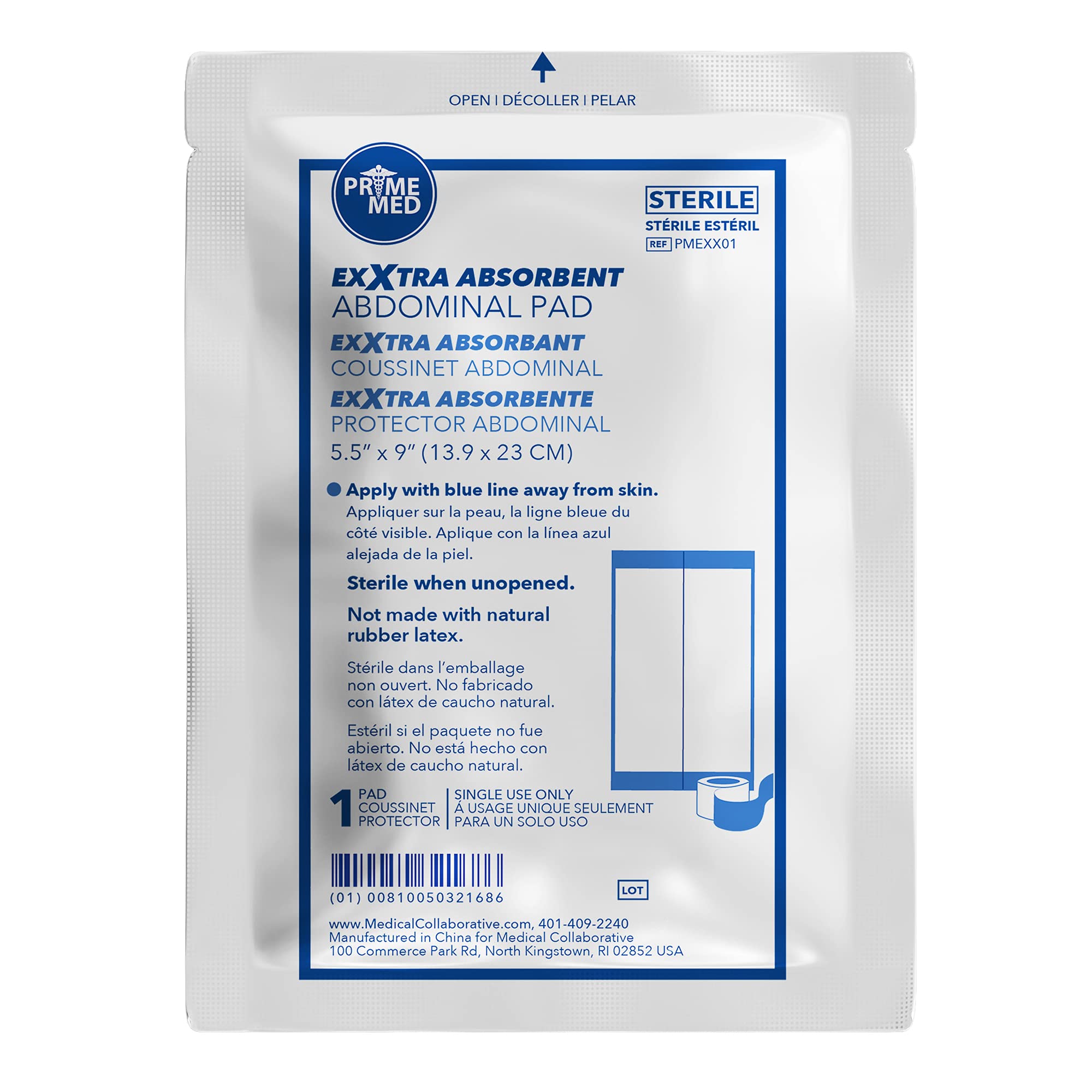Sterile Abdominal Pad 5 inch x 9 inch Combination Pads, 25 Pack of ABD Pads