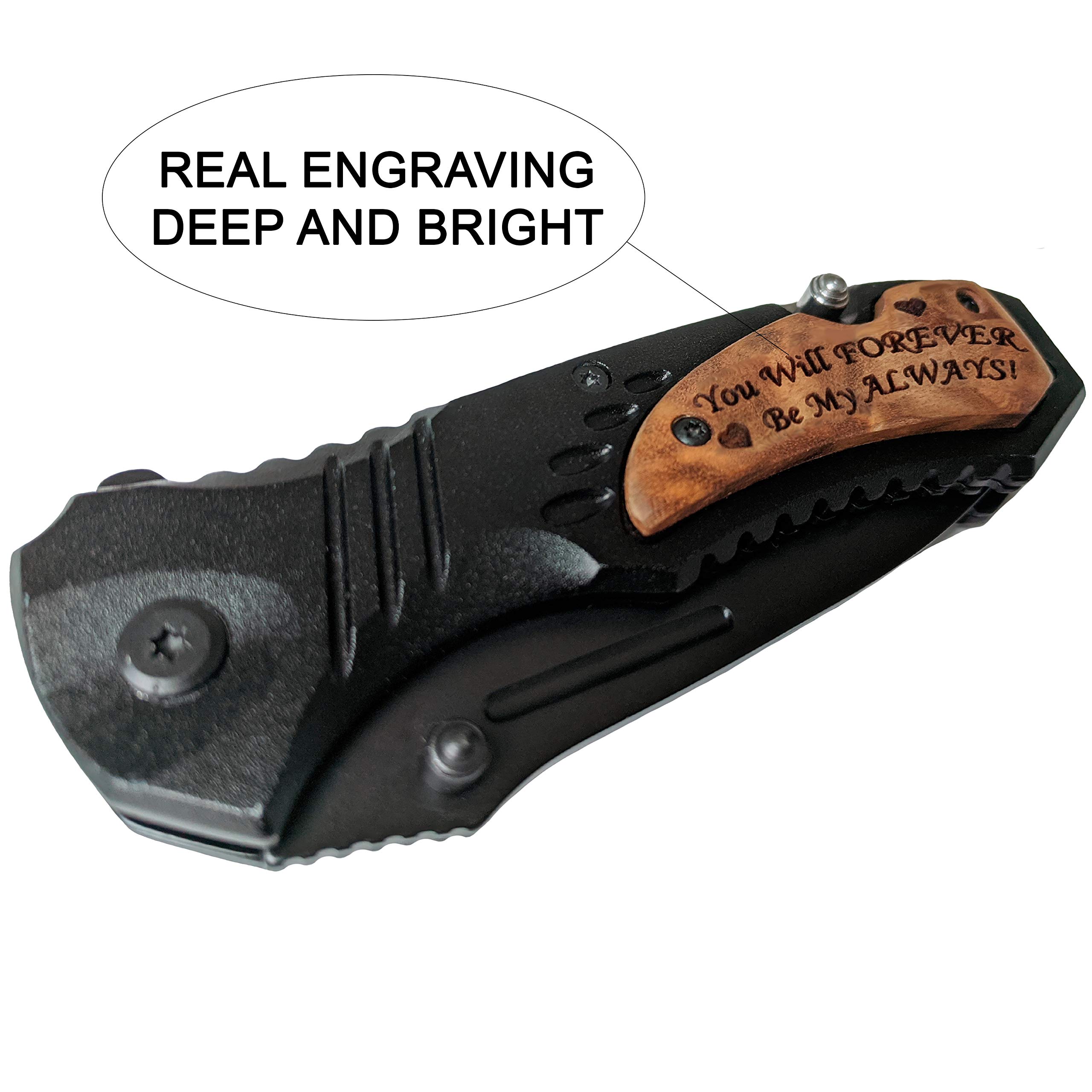 Smoky Tree Wedding Anniversary Present for Him - Gifts for Men Who Have Everything - Birthday Gift for Husband, Boyfriend - Fishing Gift for Men - Engraved Pocket Knives Multitool (You will forever)