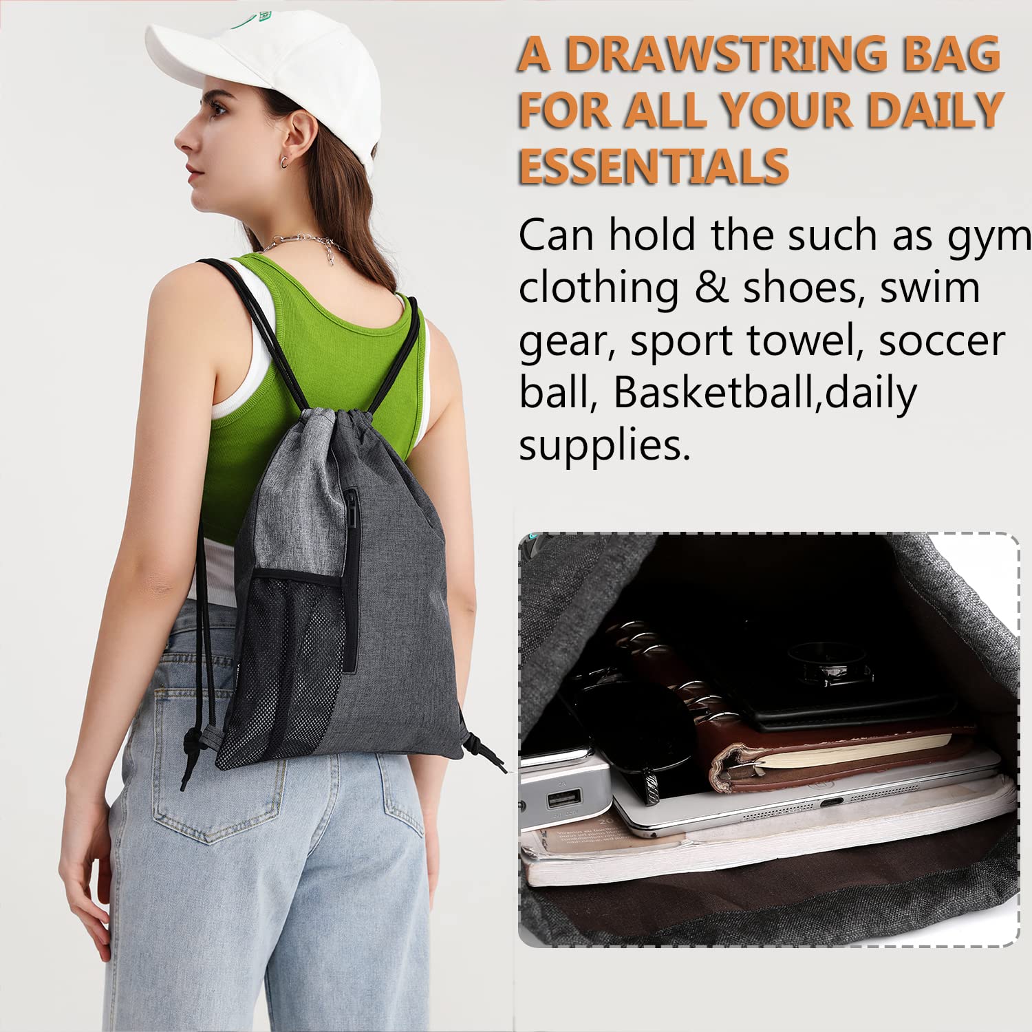 SunForMorning Drawstring Backpack Sports Gym Bag for Women Men, Pink
