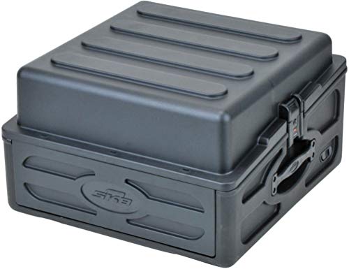 SKB Cases 1SKB-R102 10x2 Roto Rack/Mixer Console, 10U Slanted Rackmount on top, 2U rackmount in front, Steel Threaded Rails, Hard Lid and Doors, Side Access Ports for Cable Routing