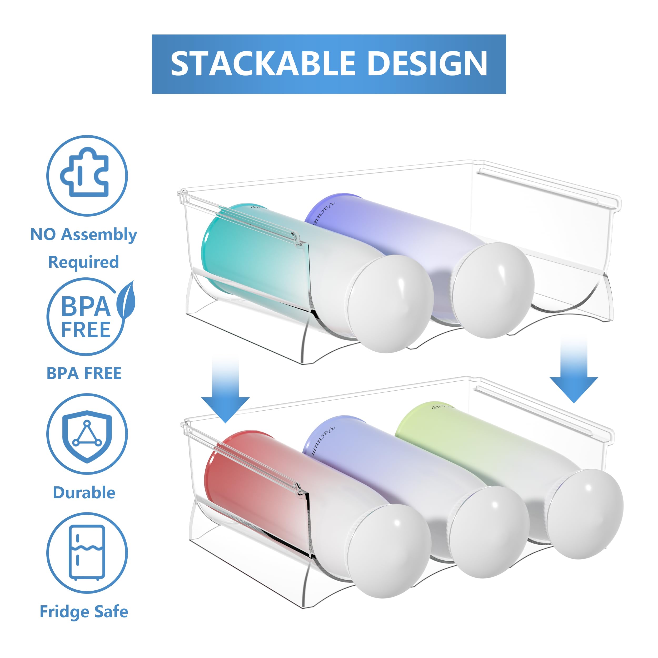 Zeeych Water Bottle Organizers for Cabinet,Stackable Bottle Rack for Kitchen Pantry Organization and Fridge Storage, 2-Shelf Clear Wine Rack/Drink Bottle Holder, Hold 6 Bottles（2 Pack）