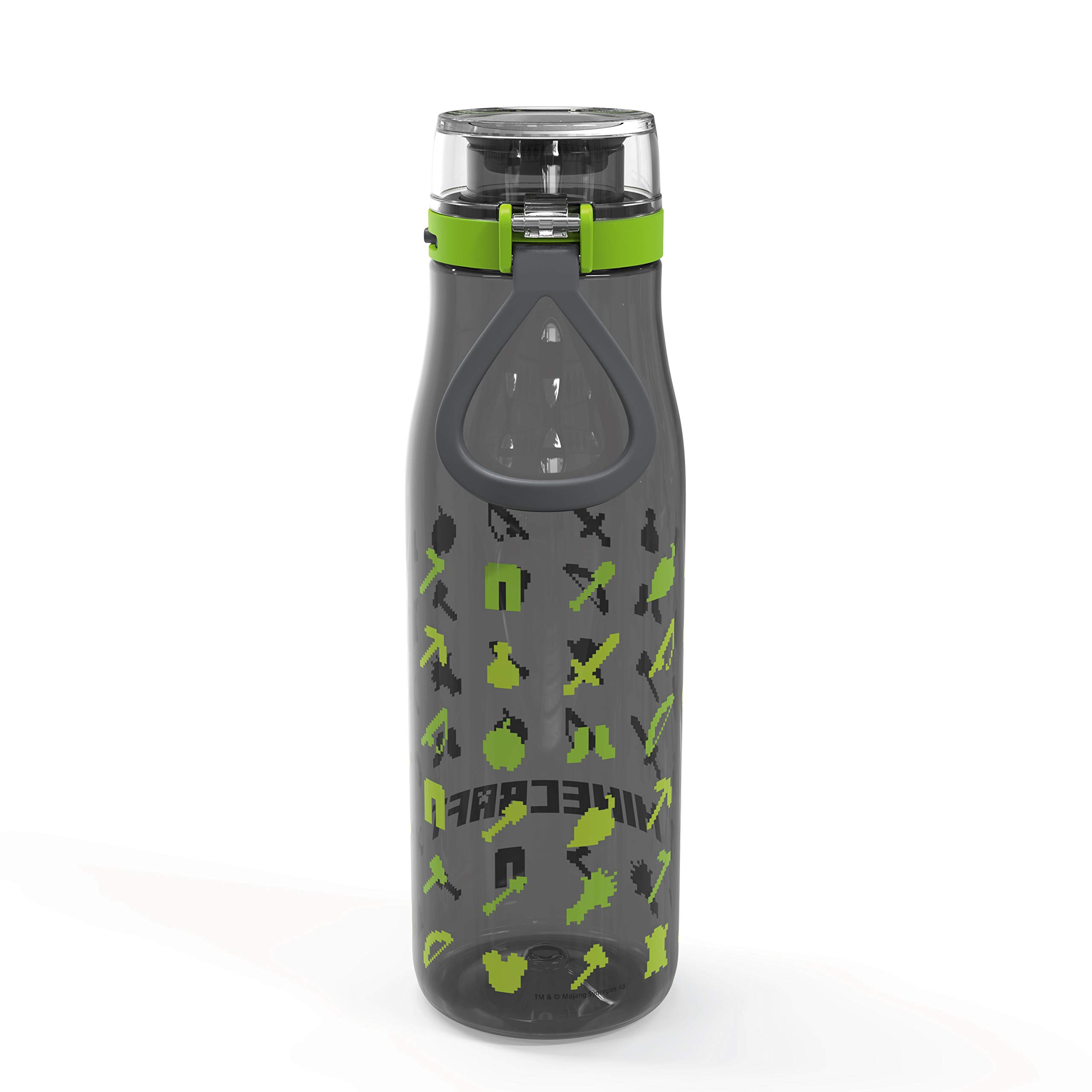 Zak Designs Minecraft Plastic Water Bottle with Push Button Action, Locking Lid, and Portable Carry Loop, Includes 2 Reusable Straws (25oz, BPA-Free)