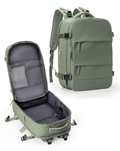 UPPACK Travel Backpack For Women Men Carry On Backpack Flight Approved Gym Bag With Shoe Compartment Hiking Waterproof Laptop Backpack College Essentials Grey Green