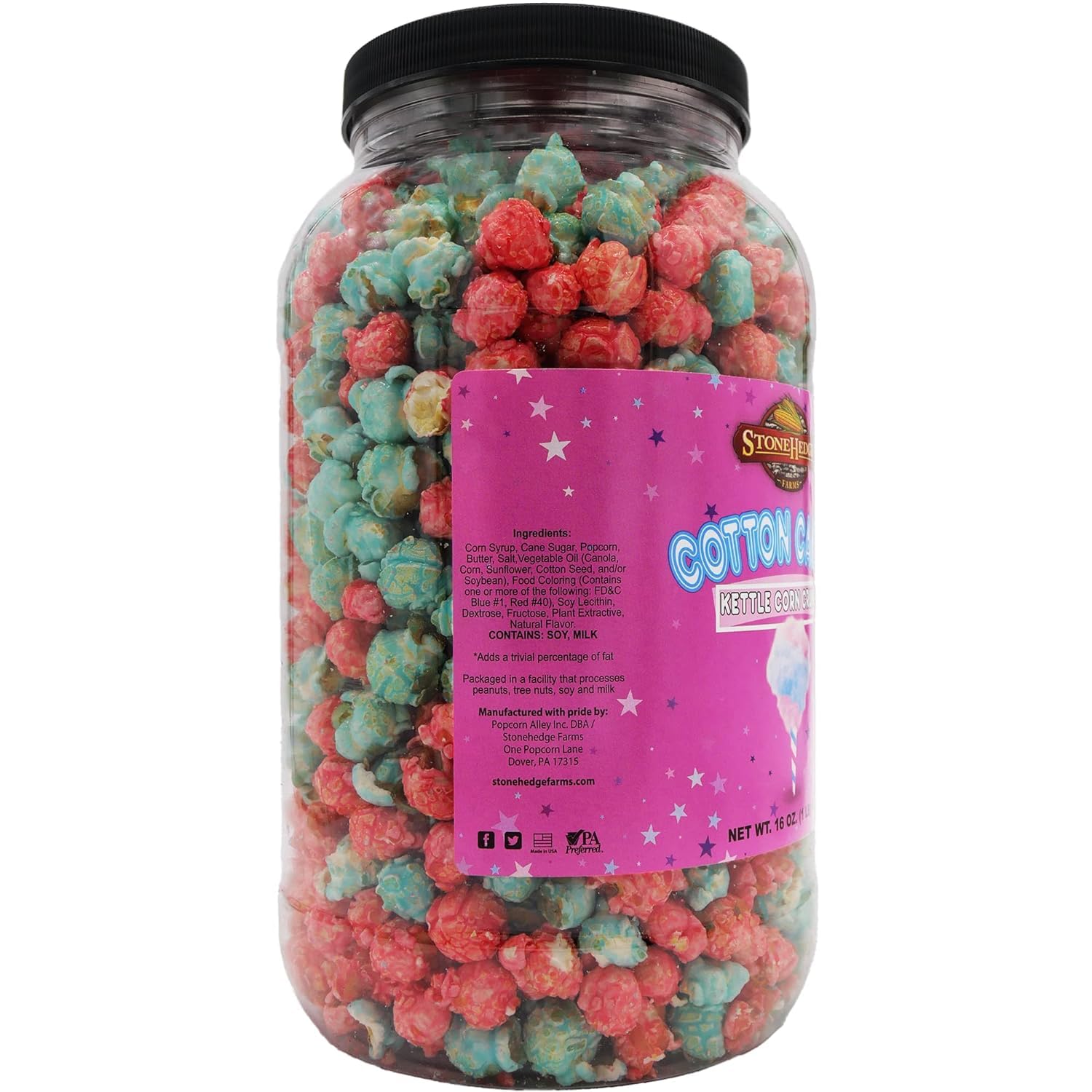 Stonehedge Farms Flavored Popcorn Barrel - Cotton Candy - 2 Pack - 16 Ounces Each - Delicously Old Fashioned - In Reclosable Container