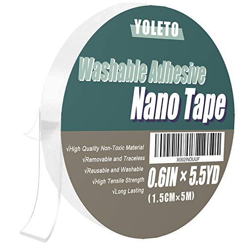 YOLETO Heavy Duty Double Sided Tape, Clear Sticky Adhesive Strips for Posters Wall Decor Gifts for Men (0.6 Inches x 5.5 Yards)